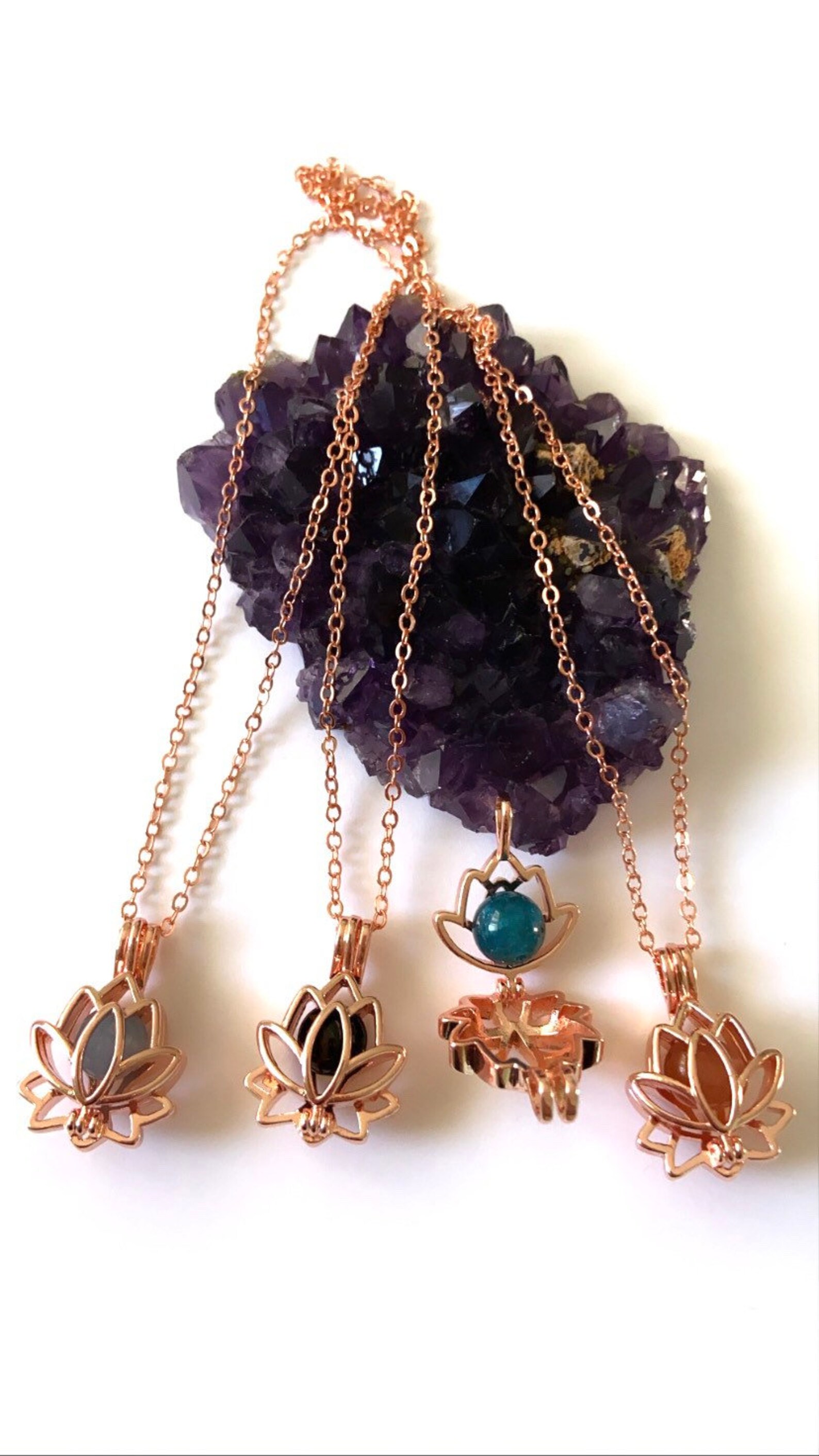 Lotus Locket Necklace/lotus Natural Stone Bead Holder - Etsy