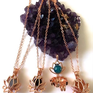 Lotus Locket Necklace/lotus Natural Stone Bead Holder Necklace ...