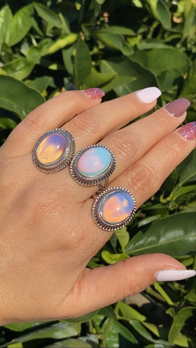 Plated Brass Opalite Ring | Etsy