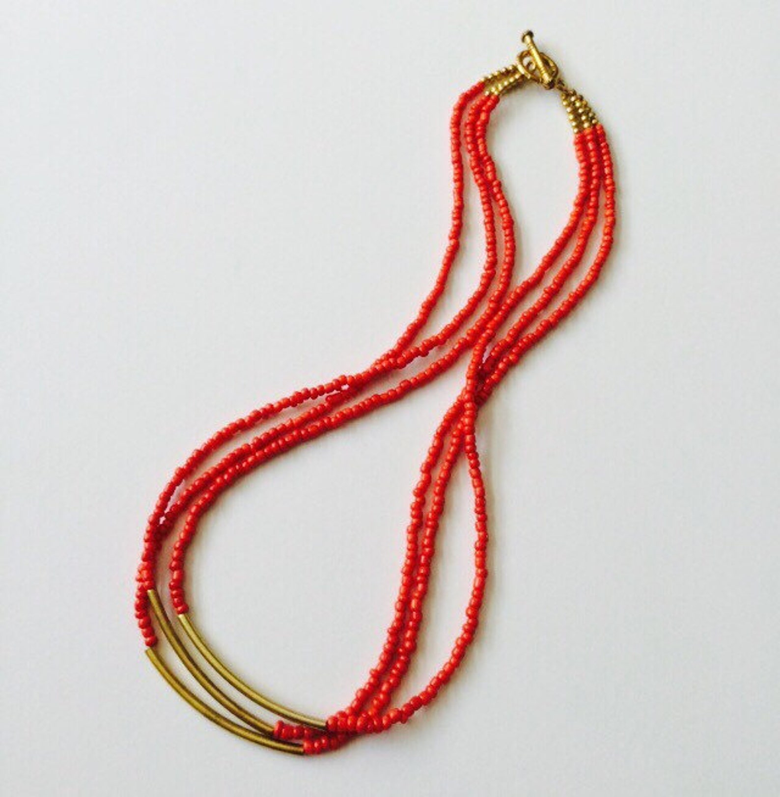 Red Multi Strand Necklace. - Etsy