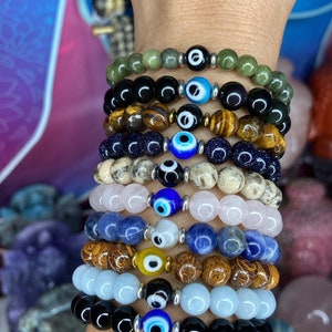 Evil Eye Crystal Bracelets/meditation Bracelets/stackable Stretchy Crystal Bracelets/evil Eye ...