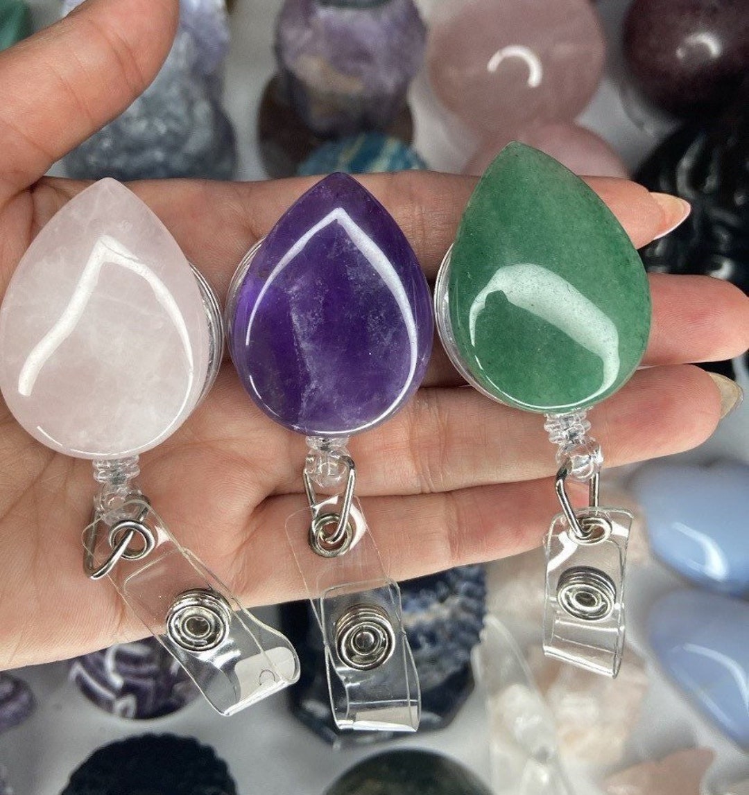 Teardrop Crystal Badge/id Holders/amethyst Holder/green Aventurine ...