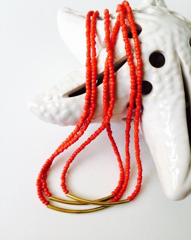 Red Multi Strand Necklace. - Etsy