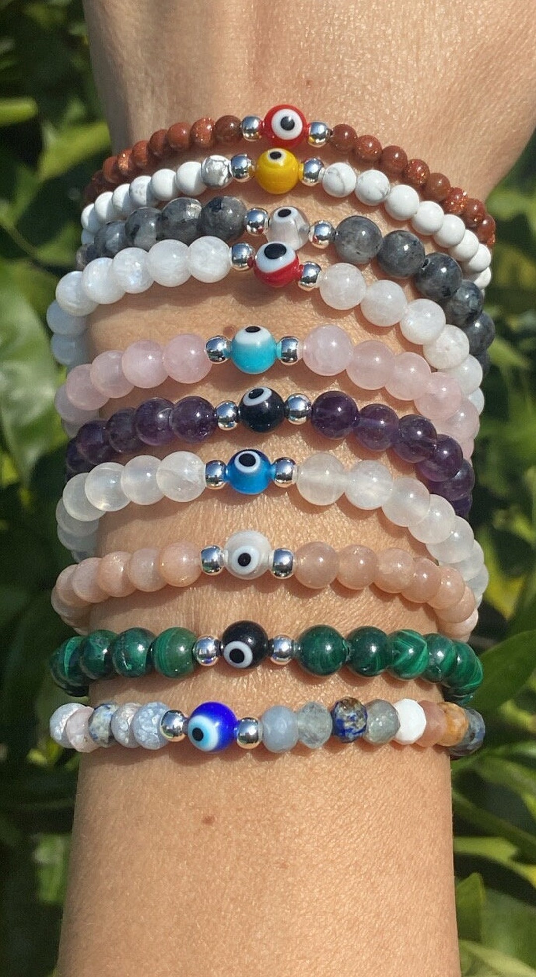 6mm Evil Eye Crystal Bracelets/meditation Bracelets/stackable Stretchy Crystal Bracelets/evil ...