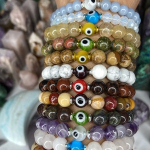 Evil Eye Crystal Bracelets/meditation Bracelets/stackable Stretchy Crystal Bracelets/evil Eye ...