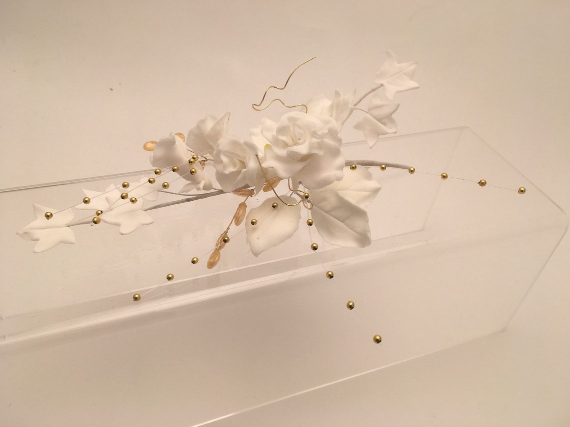White and Gold Sugar Flower Spray - Etsy UK