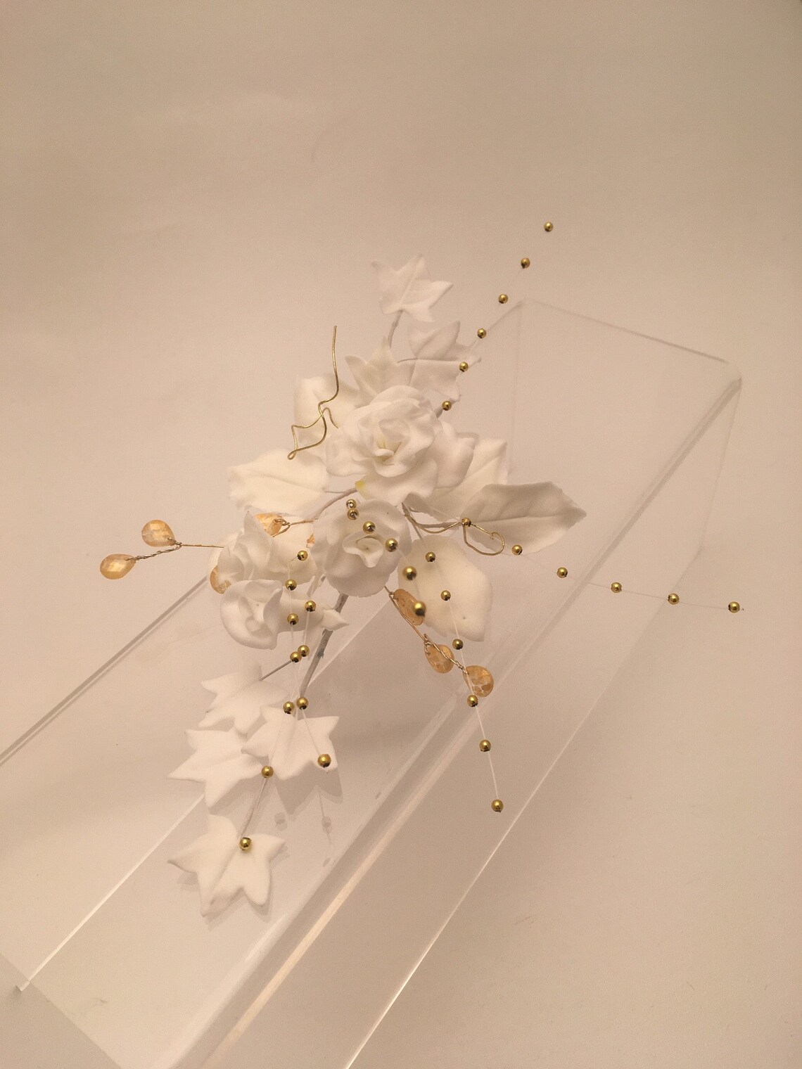 White and Gold Sugar Flower Spray - Etsy UK