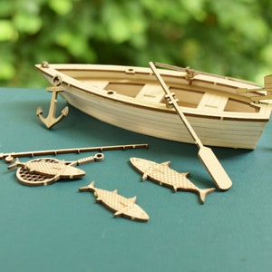 Fishing Boat Model Kit, Laser Cut, Includes Boat, Fish and Accessories ...