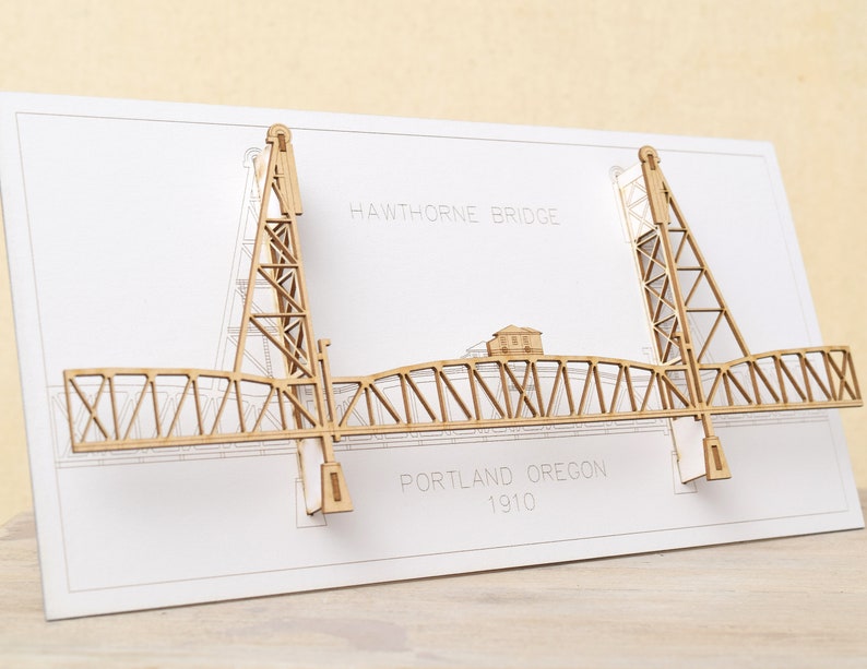 Your Choice of 1 Portland Oregon Bridge Card laser cut | Etsy
