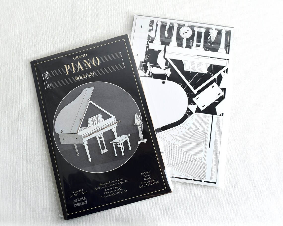 Grand Piano Model Kit, Piano, Bench & Metronome, Scale 18:1, Miniature ...