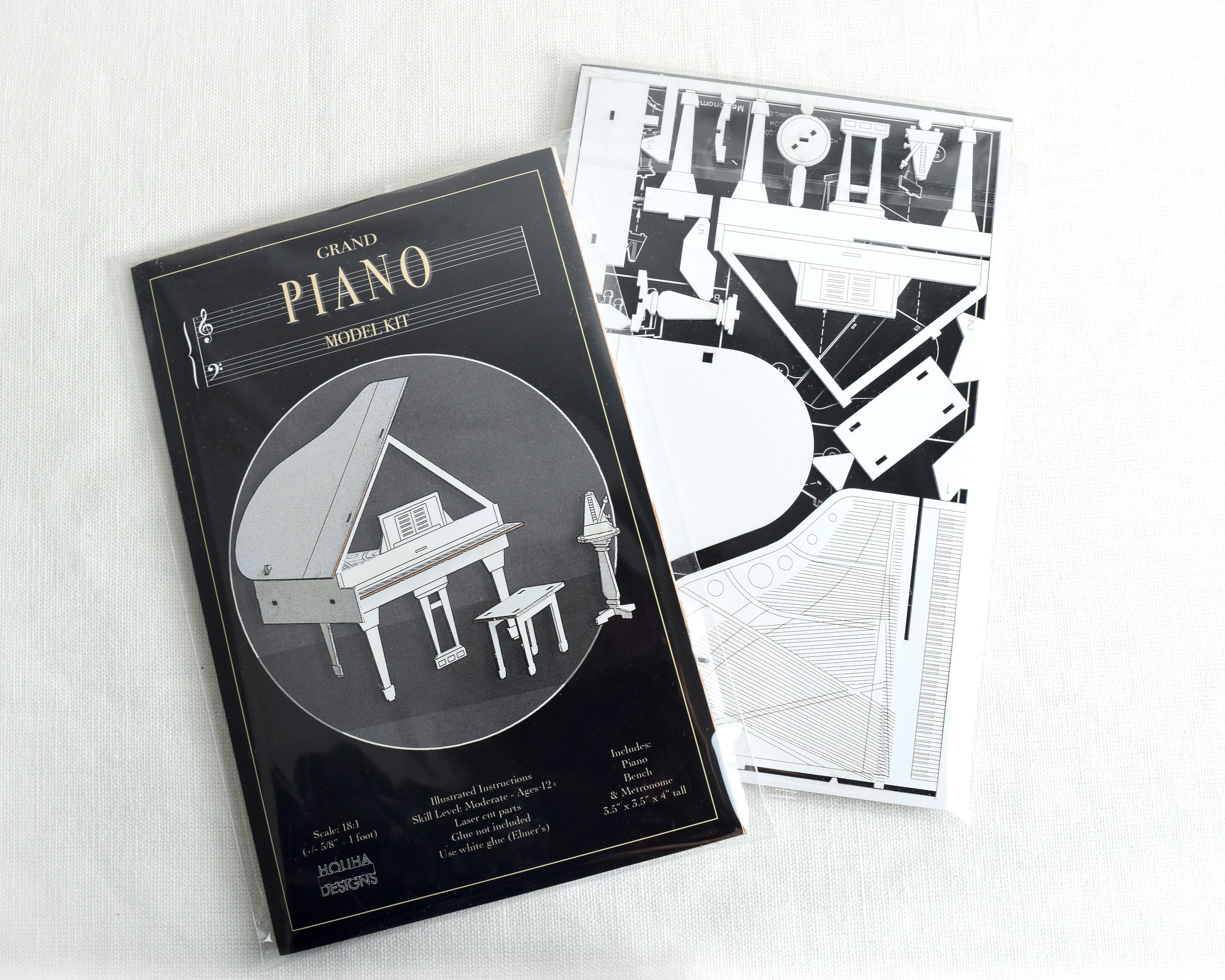 Grand Piano Model Kit, Piano, Bench & Metronome, Scale 18:1, Miniature ...