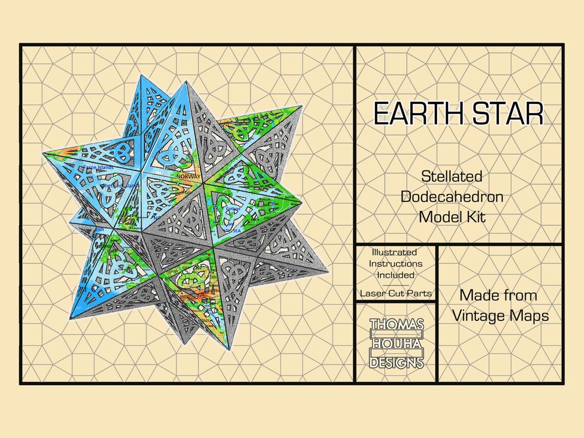 Earth Star Model Kit Made From Recycled Vintage Maps, Geometric Design ...