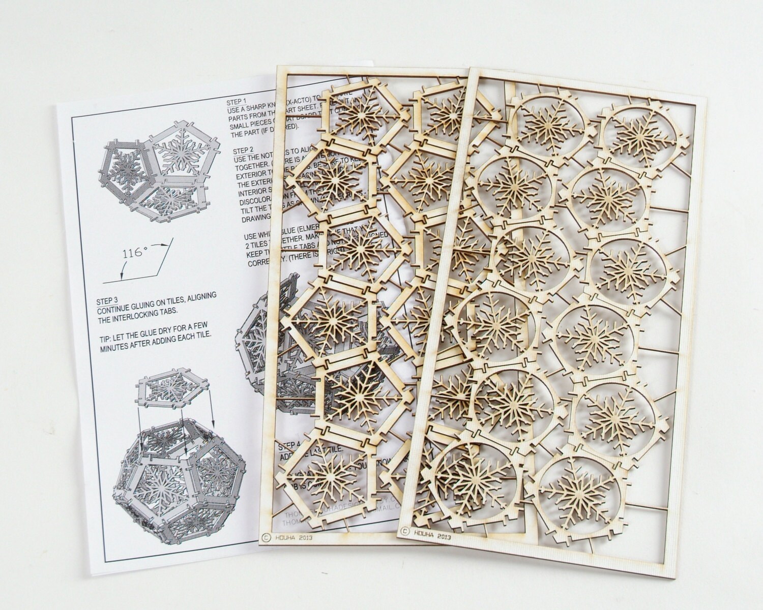 Laser Cut Model Kit Makes 2 Snowflake Dodecahedron Ornaments, Unique ...