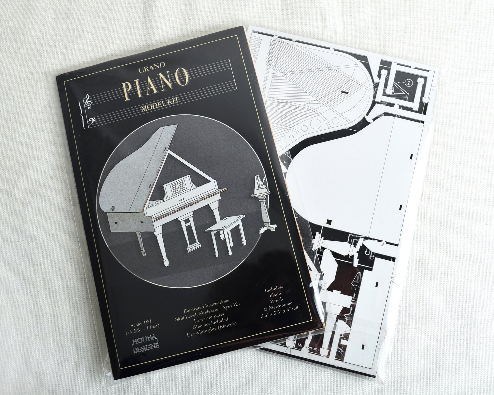 Grand Piano Model Kit, Piano, Bench & Metronome, Scale 18:1, Miniature ...