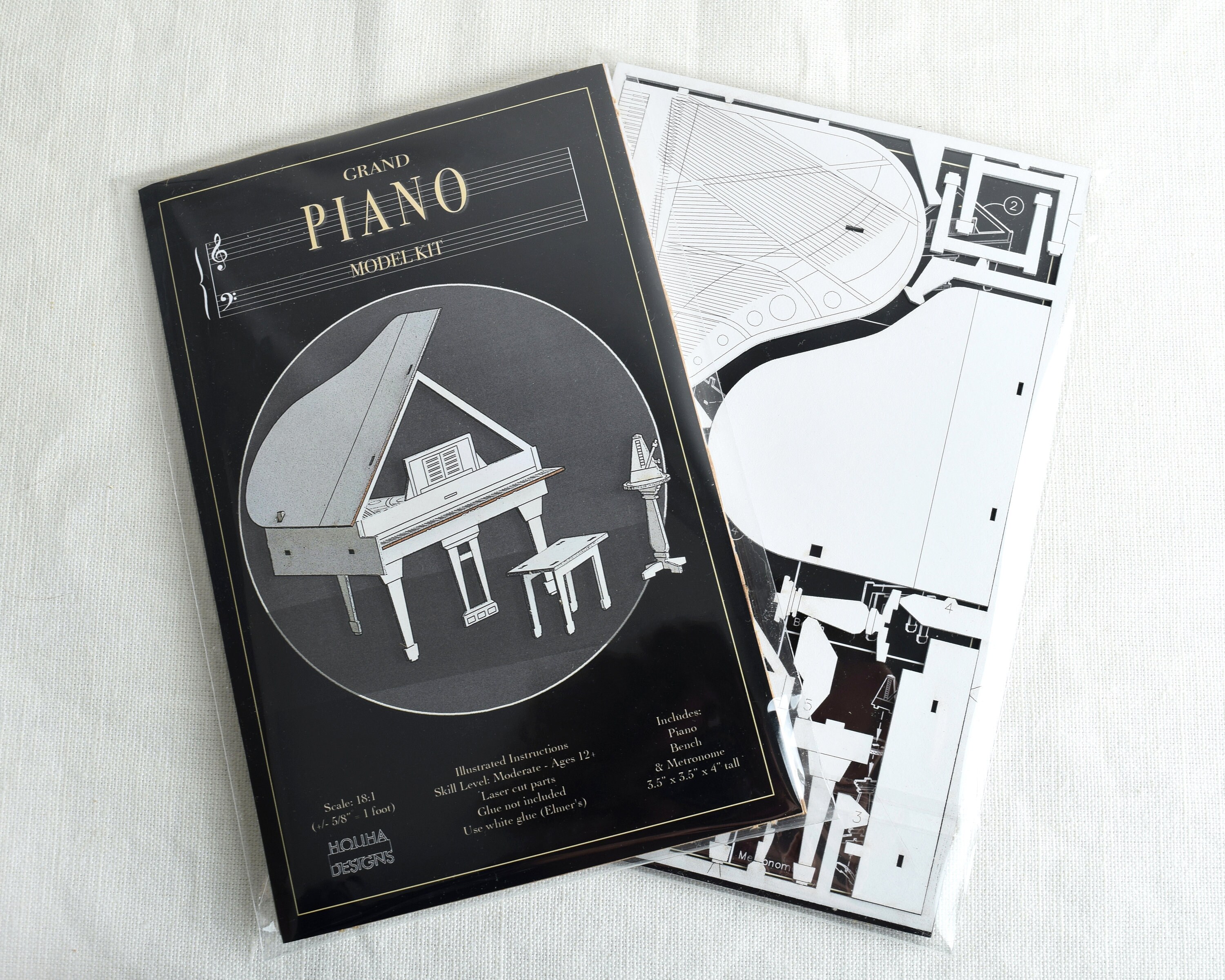 Grand Piano Model Kit, Piano, Bench & Metronome, Scale 18:1, Miniature ...