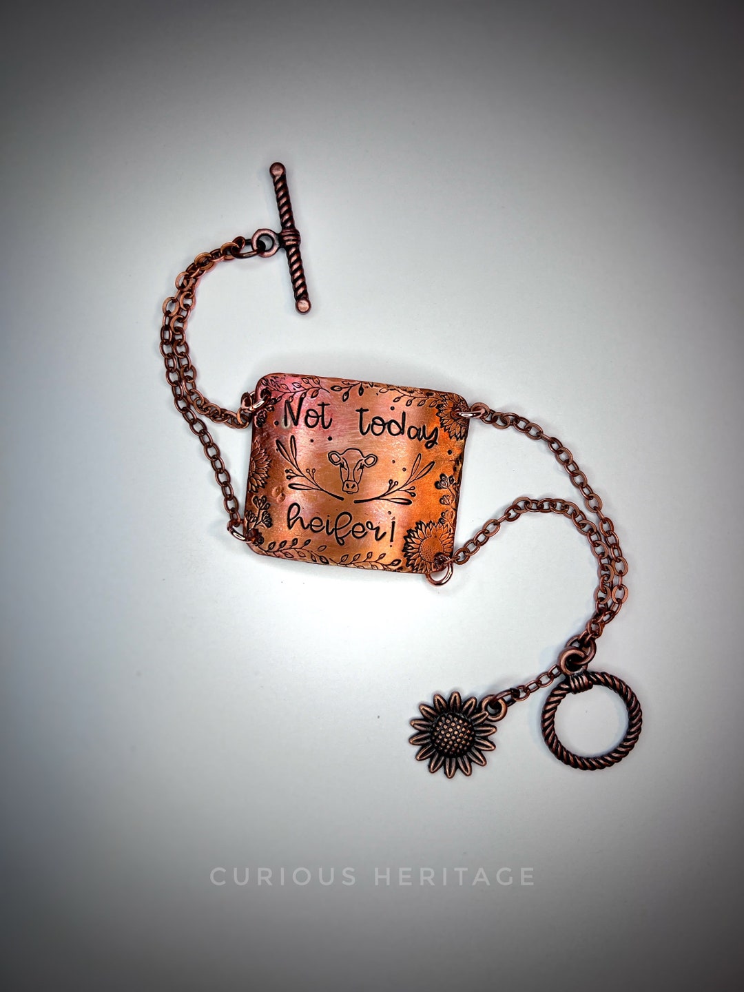 Hand Hammered Copper Bracelet Not Today Heifer Western Farm Appalachia ...