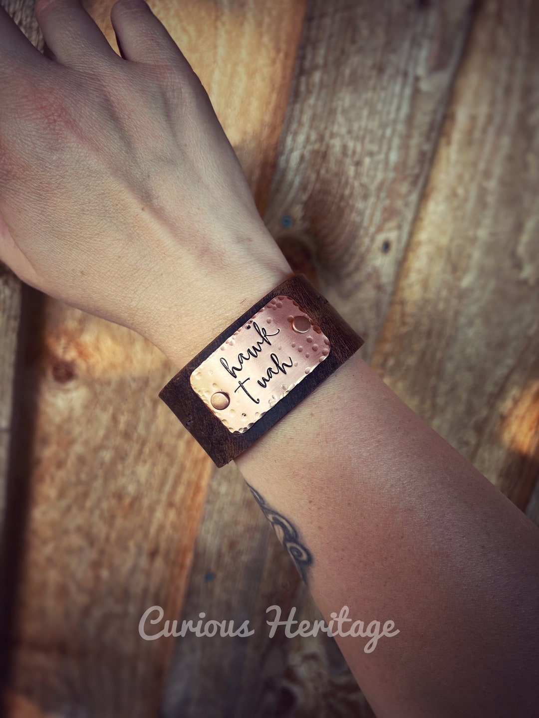 Hawk Tuah Leather Copper Cuff Bracelet Apparel Merchandise Handmade - Etsy