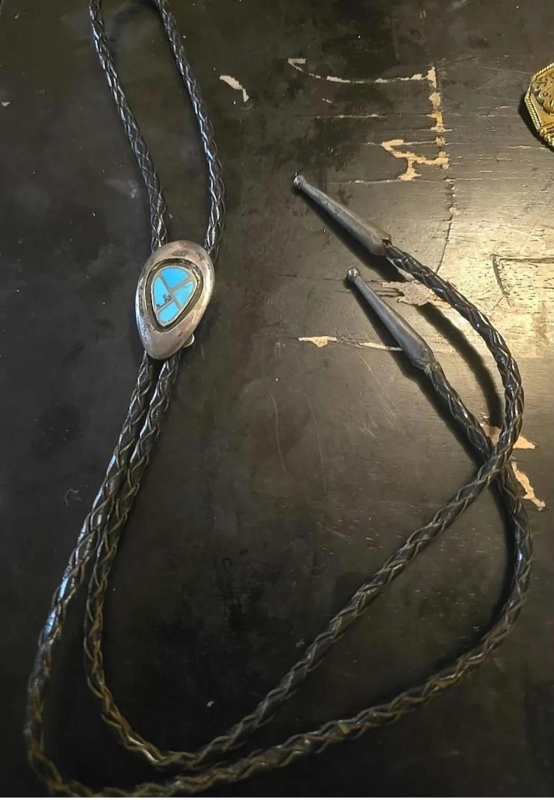 Vintage Signed Bennett Silver Bolo Tie With Turquoise, Silver and ...