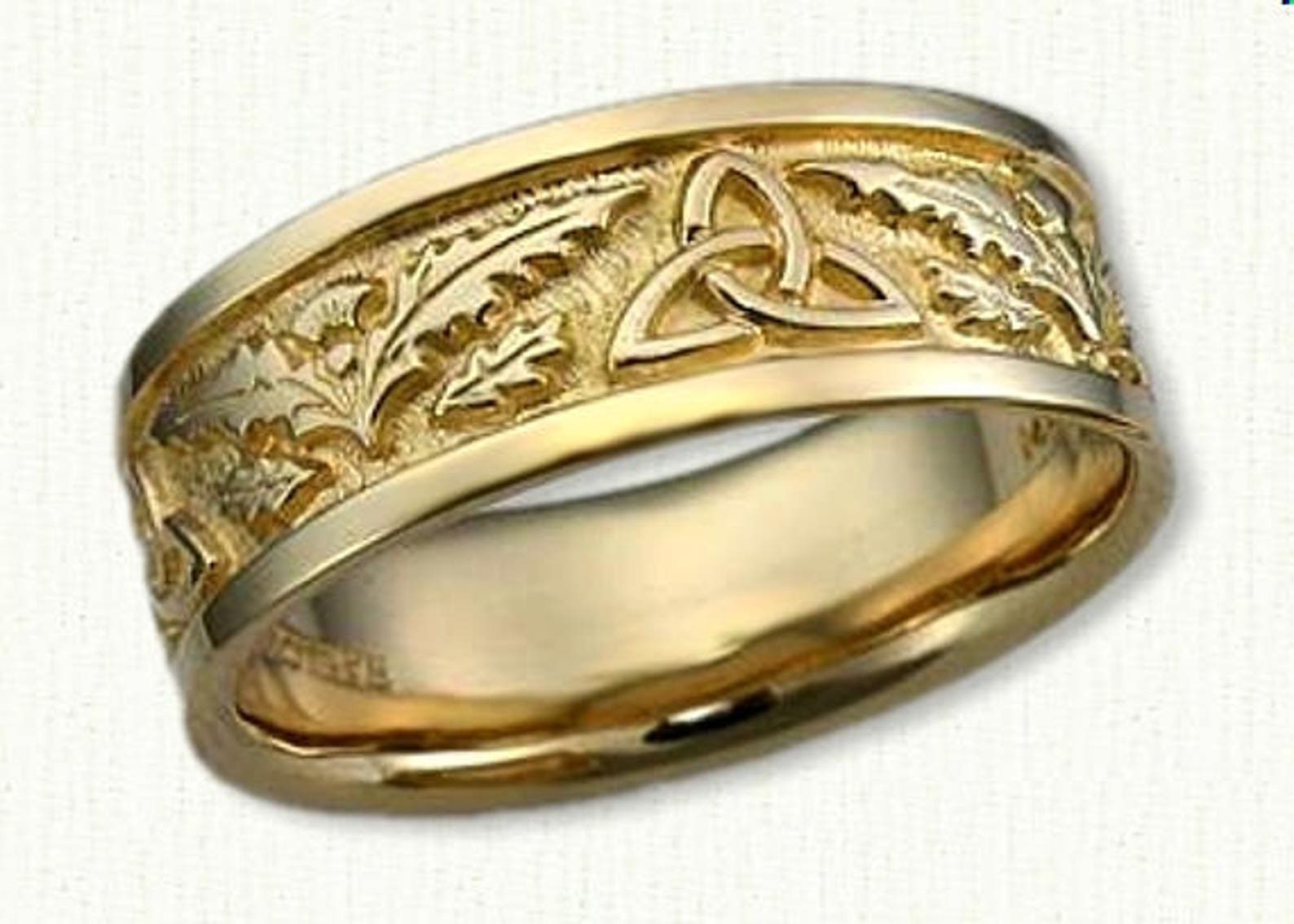 Celtic Block Thistle and Triangle Knot Wedding Band (7-8 Mm Width) - Etsy