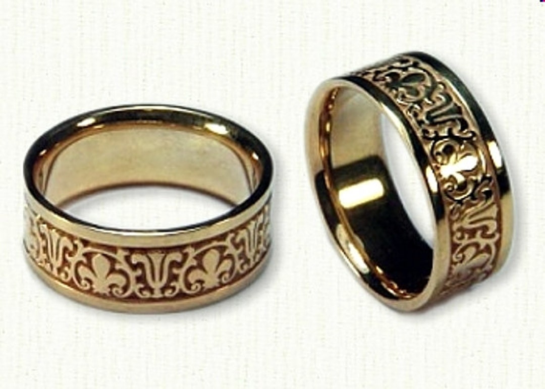 Fleur-de-lis & Ornamental Design Band - Regular Etch - 7mm - 14kt Any ...