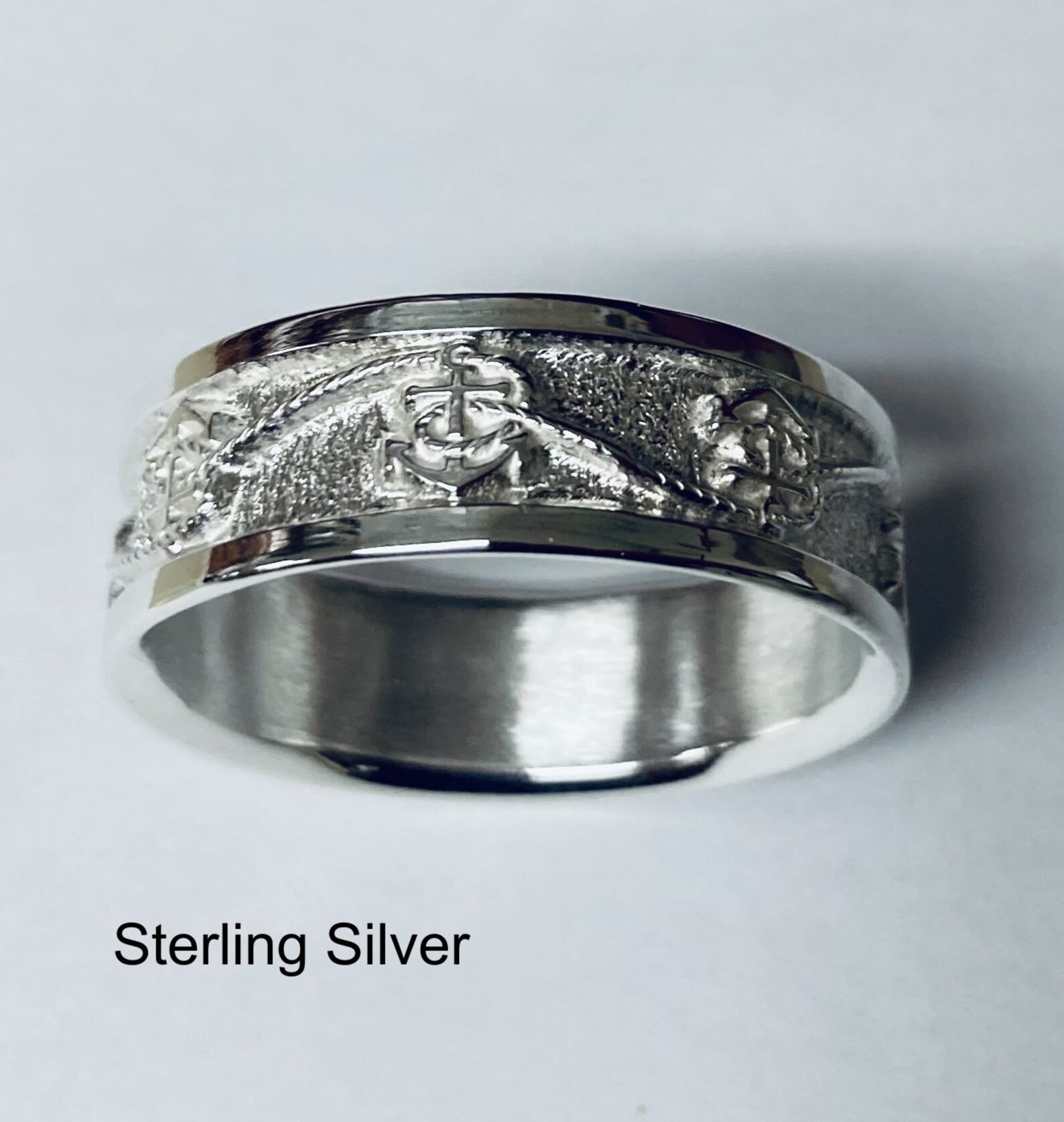 Anchor & Rope Nautical Themed Band (6-7 Mm). Sterling, Sterling With ...