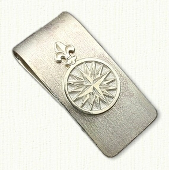 Compass Rose & Fleur De Lis Money Clip in Sterling Silver - Etsy