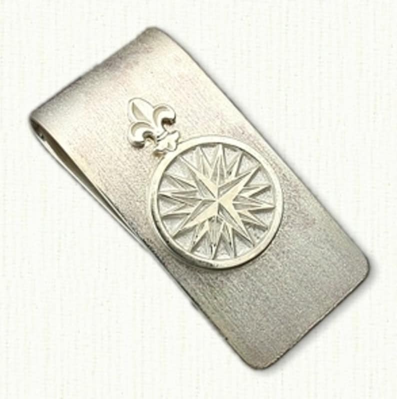 Compass Rose & Fleur De Lis Money Clip in Sterling Silver - Etsy
