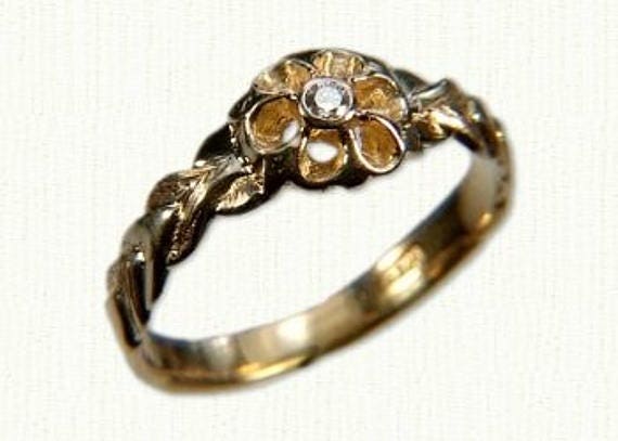 14kt Gold Antique Replica Flower Promise Ring With a .03ct - Etsy
