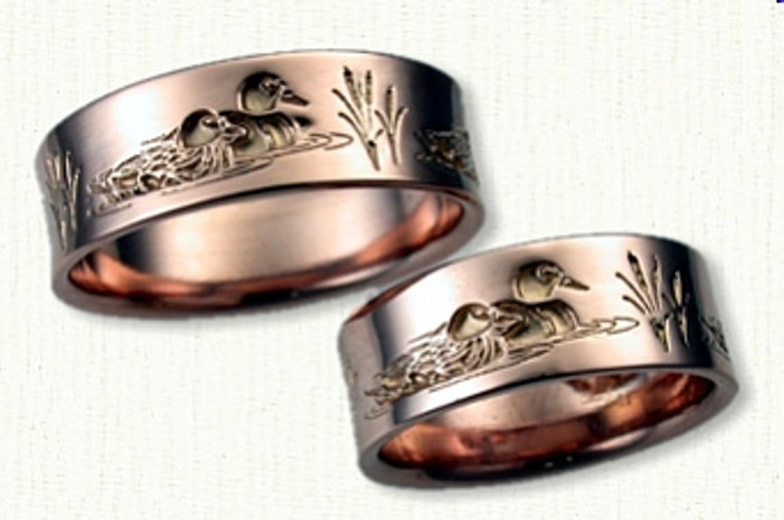 Mallard Ducks and Cattails Wedding Band Reverse Etch Style - Etsy