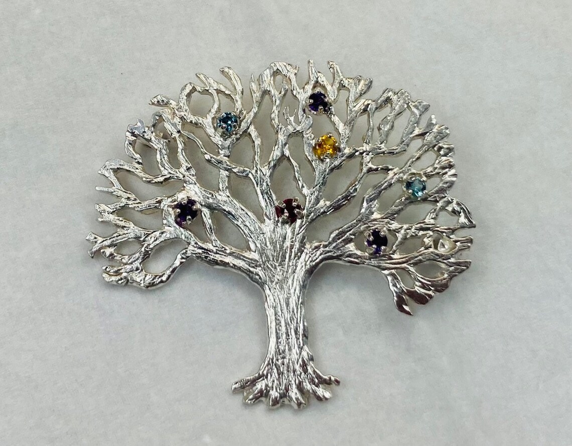 Custom Family Tree Mother's Brooch / Pin in Sterling Silver - Select 5 ...