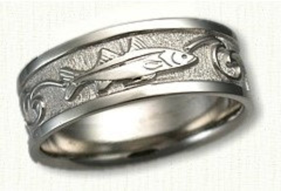 3 Fish Wedding Band: Snook - Tarpon - Redfish (7-8mm Width) Sterling ...