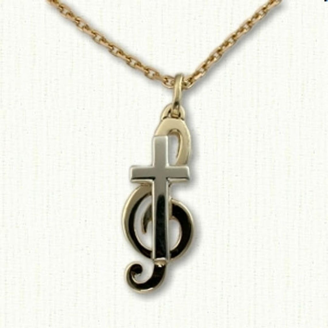 G Clef / Treble Clef & Cross Pendant (CR00150) Beautiful Music Themed ...