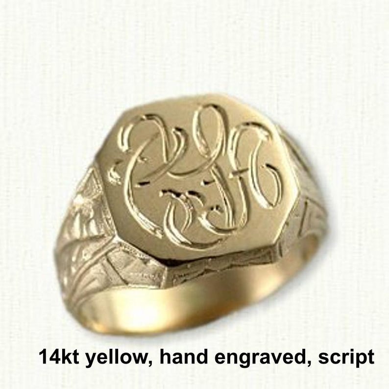 Custom Engravable Octagonal Top Signet Ring (#1541) - Hand or Machine ...