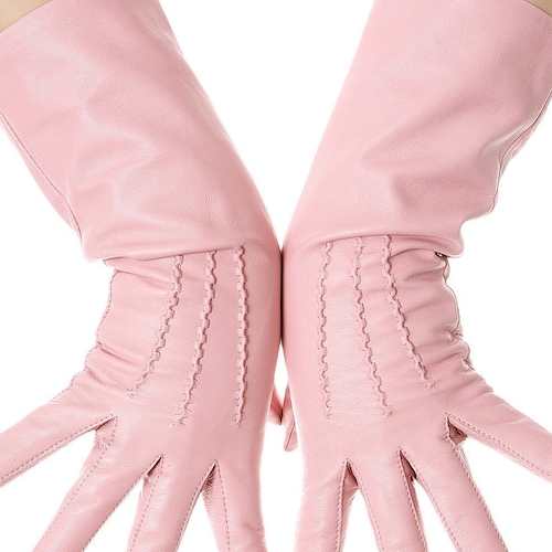Long Sugar Pink Leather Opera Gloves Vintage Pattern Button - Etsy