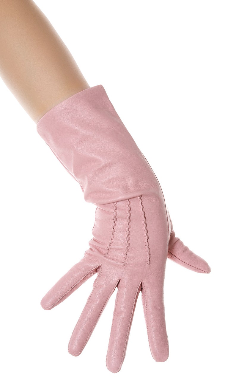 Sugar Pink Mid Length Leather Gloves | Etsy