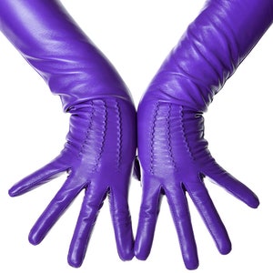 Long Purple Leather Opera Gloves Vintage Pattern Button Wrist - Etsy