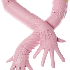 Long Sugar Pink Leather Opera Gloves Vintage Pattern Button | Etsy