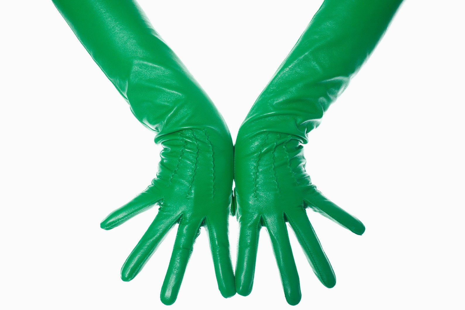 Long Green Leather Opera Gloves Vintage Pattern Button Wrist - Etsy