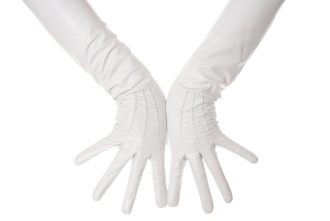 Long White Opera Leather Gloves Vintage Pattern Button Wrist | Etsy
