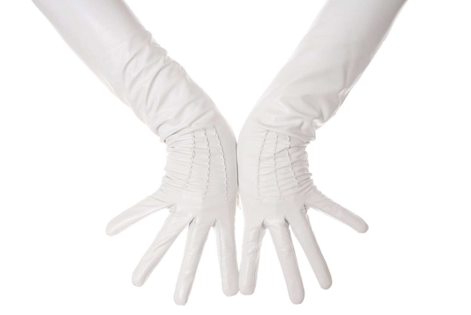 Long White Opera Leather Gloves Vintage Pattern Button Wrist | Etsy