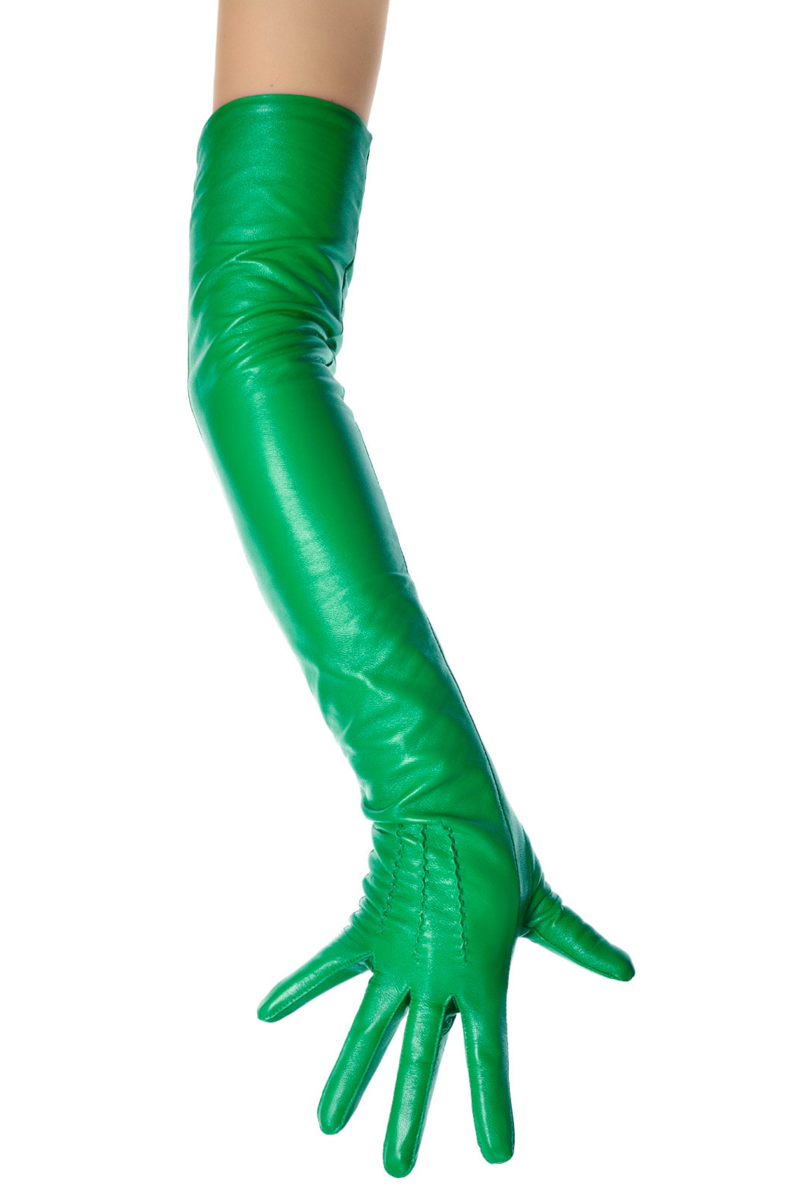 Long Green Leather Opera Gloves Vintage Pattern Button Wrist - Etsy