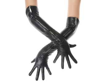GENUINE LEATHER Black Long Gloves, Opera Gloves Fine Quality Black, Red, Blue Leather Opera ...