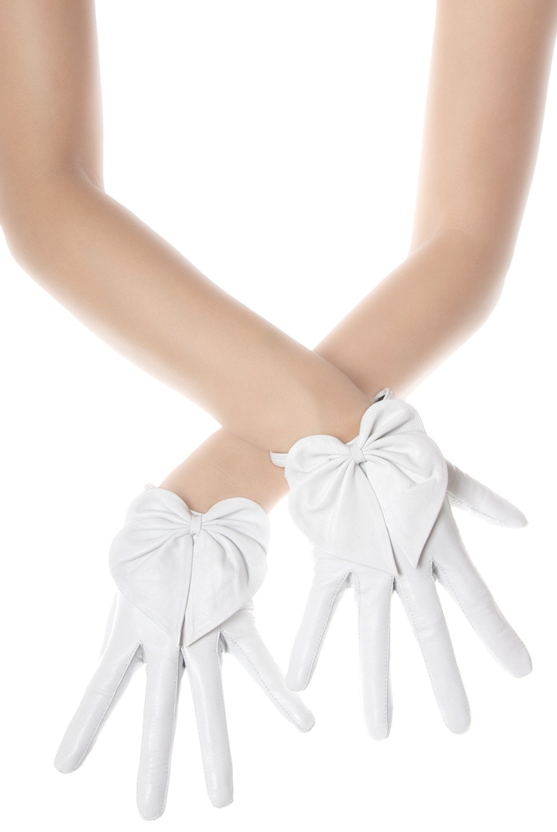 White Heart Bow Leather Gloves Angel Wings - Etsy