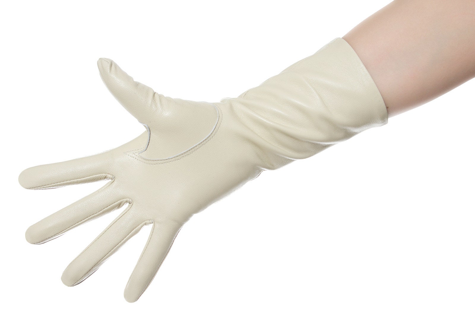 Beige Mid Length Leather Gloves - Etsy