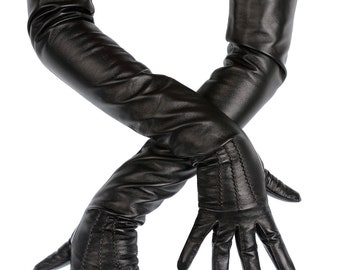 Long Black Opera Leather Gloves | Etsy