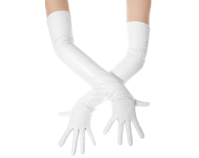 Statement CREAM Gloves Alt Bride Patent Faux Leather Extreme Length ...