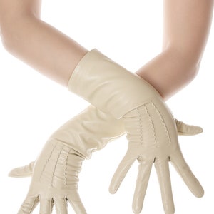 Beige Mid Length Leather Gloves - Etsy