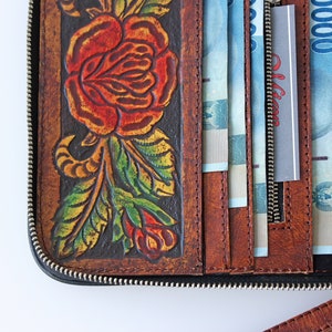 TOOLED LEATHER WALLET Roses Hand Painted Leather Purse Beautifully Hand ...