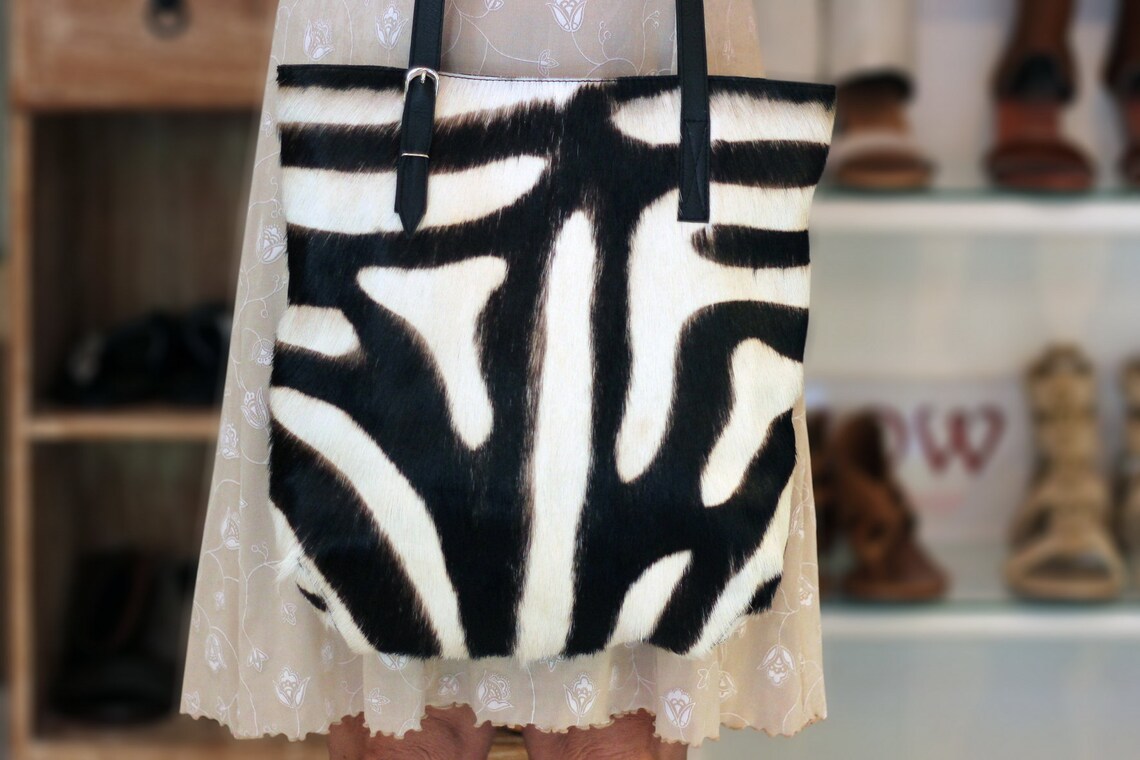 COWHIDE HAIR TOTE Zebra Bag Pony Hair Bag. Black White Hair - Etsy