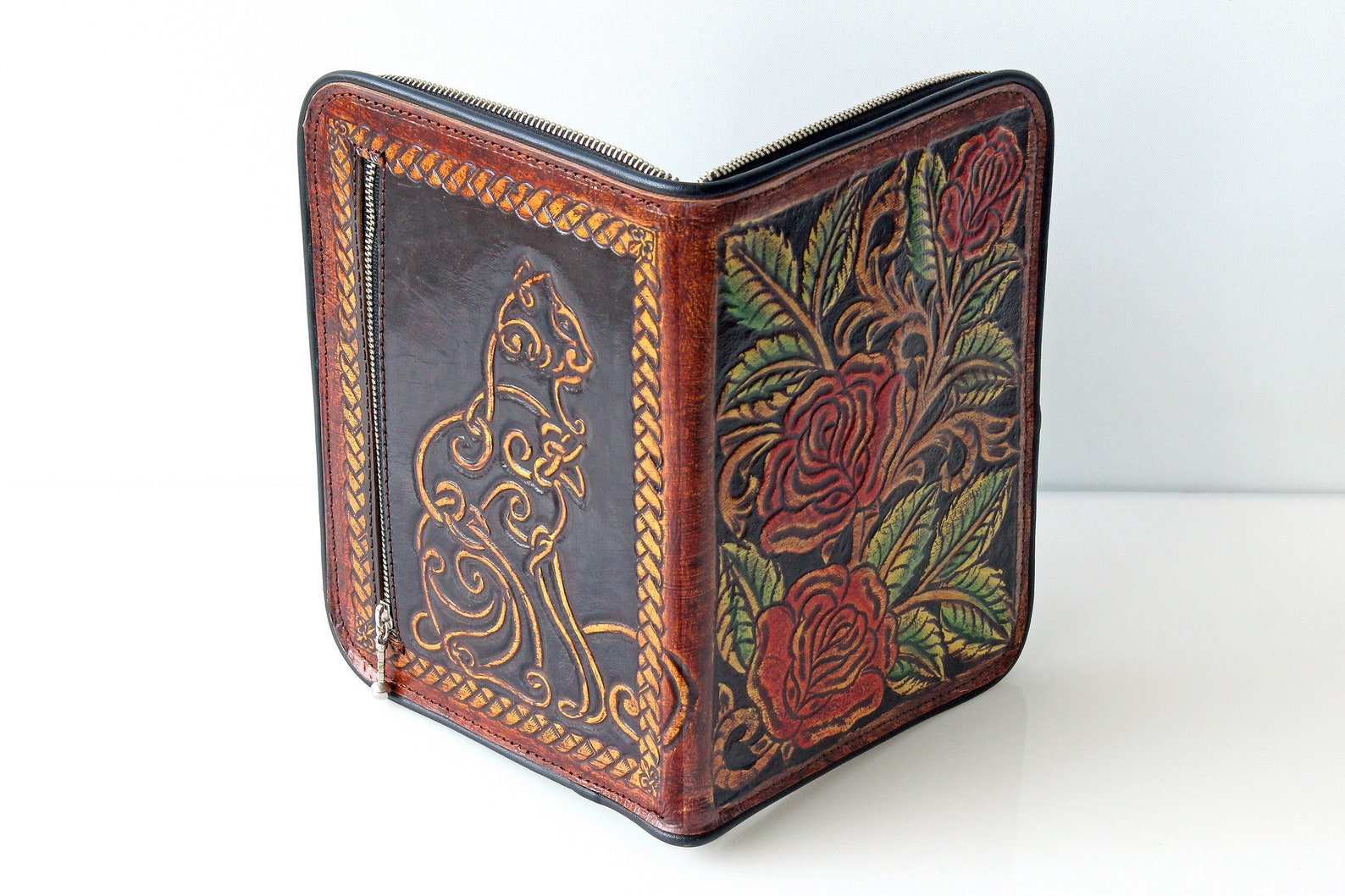 TOOLED LEATHER WALLET Roses Hand Painted Leather Purse | Etsy